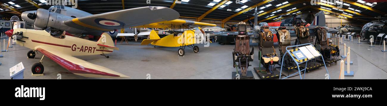 Displays of aircraft, weapons and ancillary equipment inside museum ...