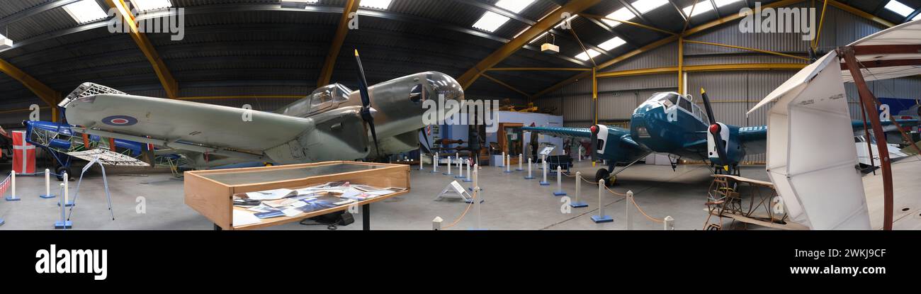 Displays of aircraft, weapons and ancillary equipment inside museum ...
