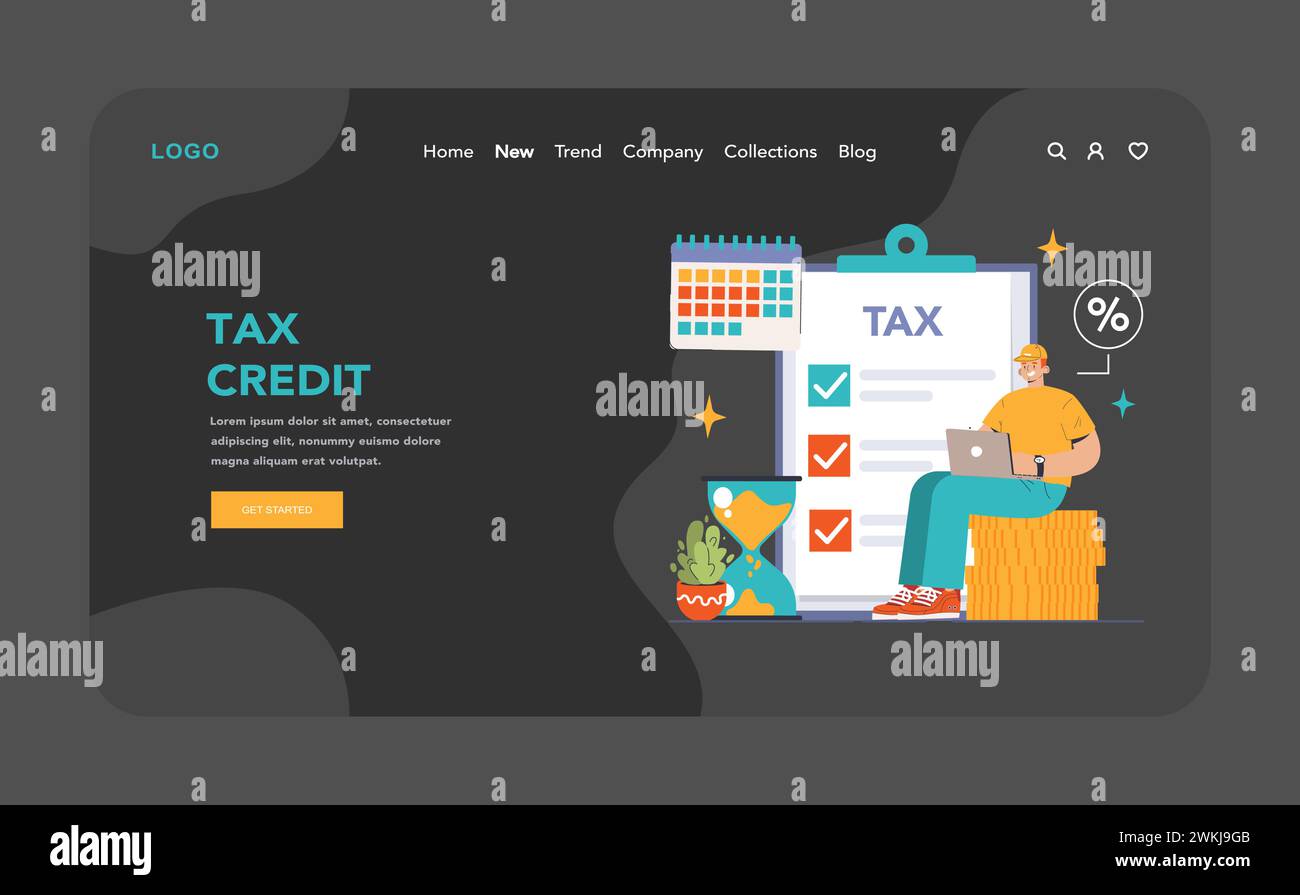 Tax credit web banner or landing page dark or night mode. Financial ...