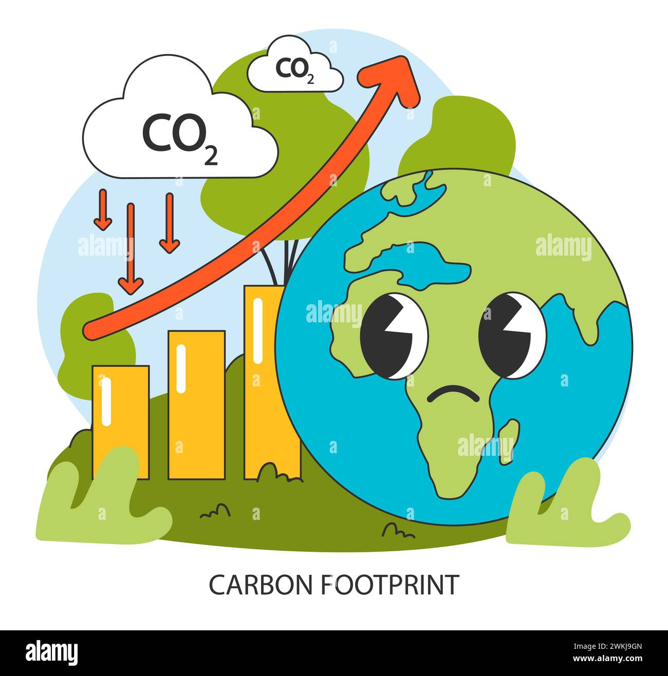 Carbon footprint. Sad Earth beside a CO2 gases. Air pollution. Global ...