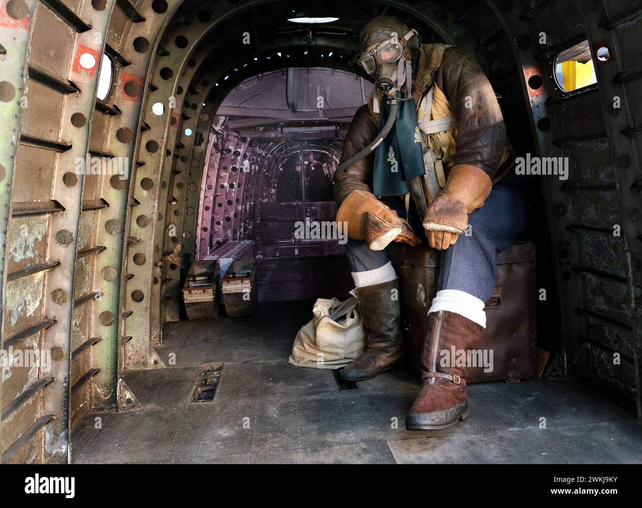 Displays of aircraft, weapons and ancillary equipment inside museum ...