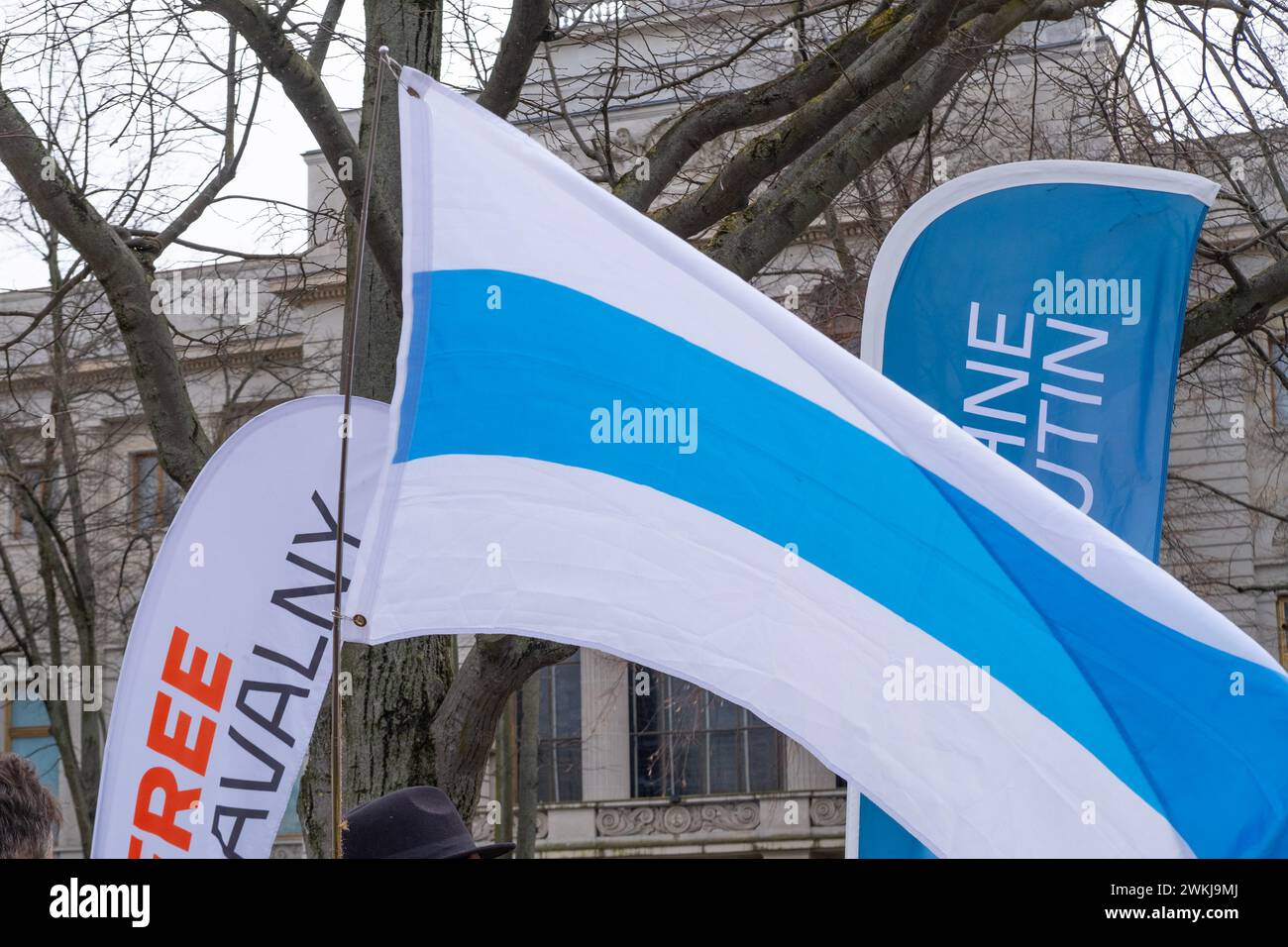 people demonstrate with white-blue-white flag symbol free Russia of ...