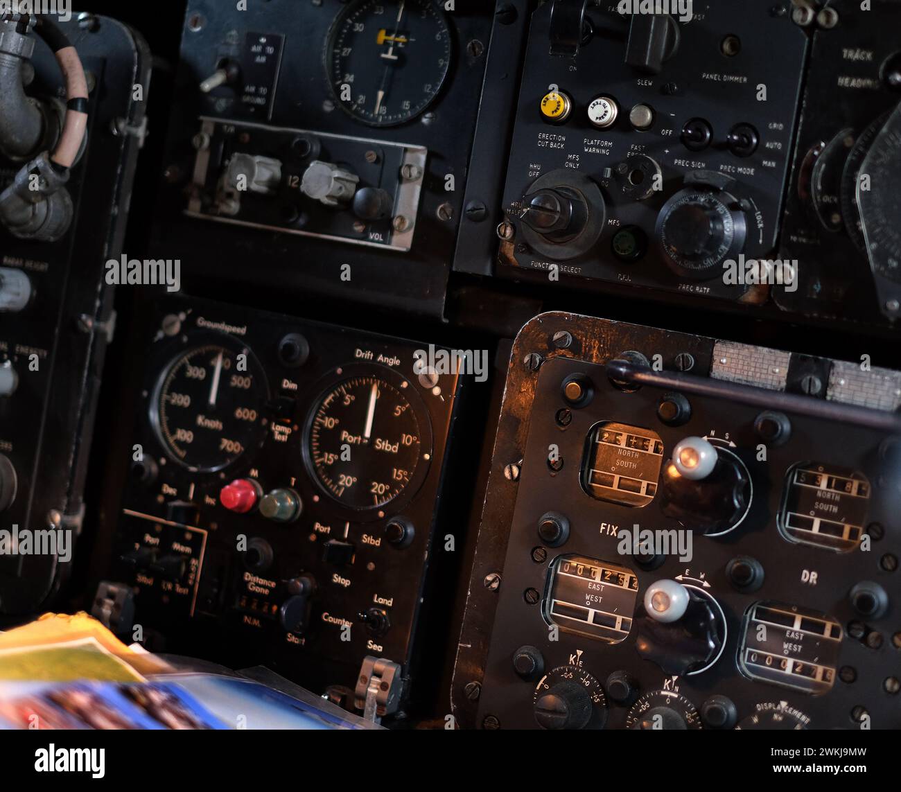 Aircraft analogue instruement panels. Navigator, flight engineer and ...
