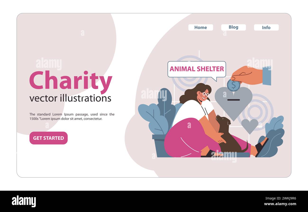 Charity and charitable foundation web banner or landing page. Animal ...