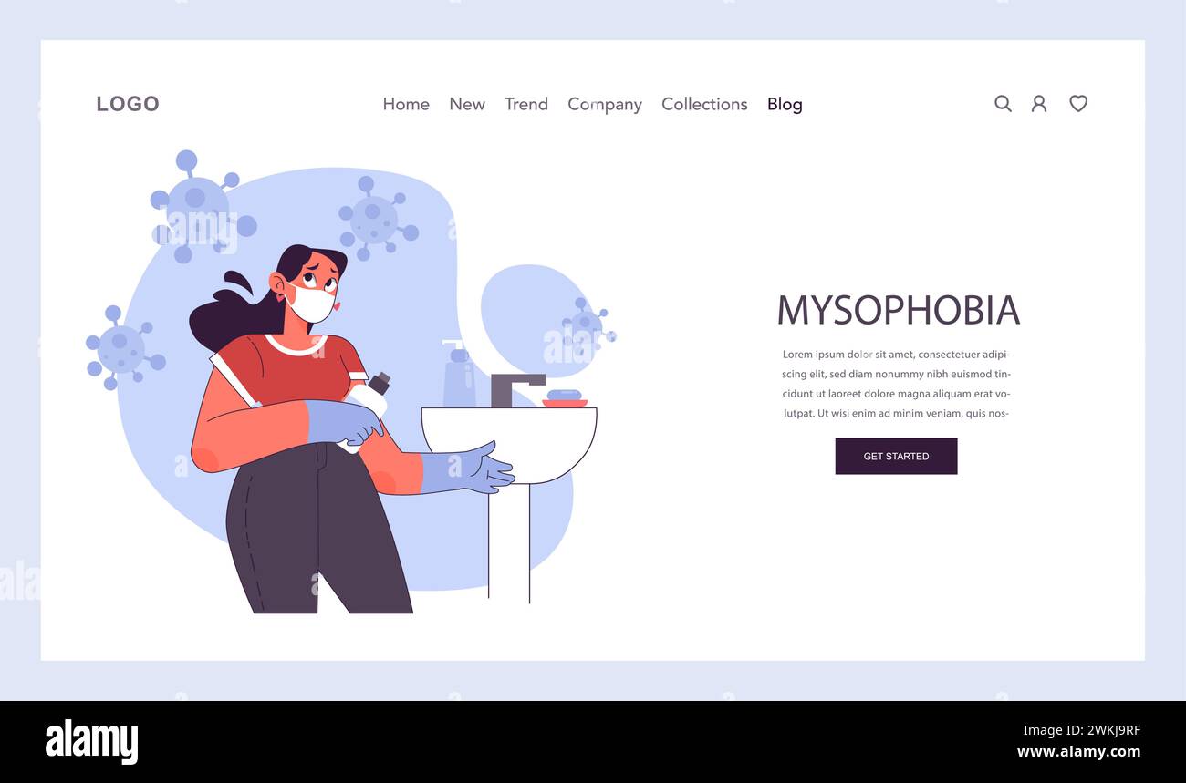 Mysophobia web banner or landing page. Human's irrational inner fears and panic. Mental disorder ...