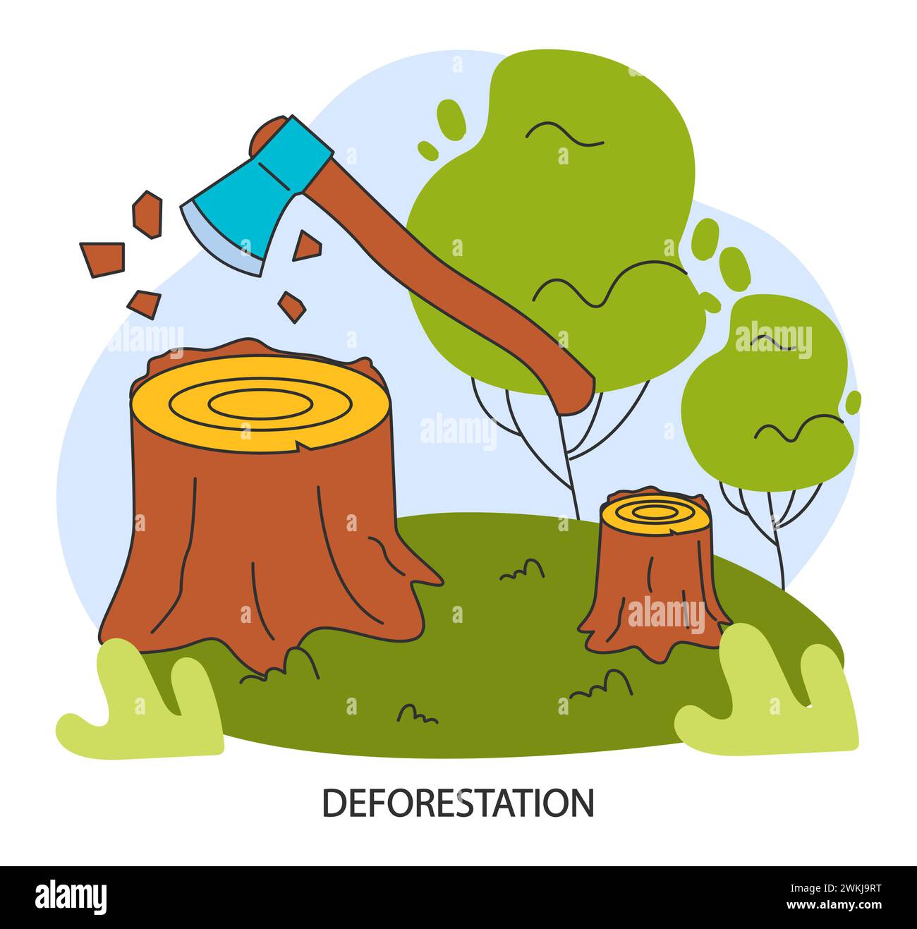 Climate change. Deforestation. Chopping forest, destruction of woods ...