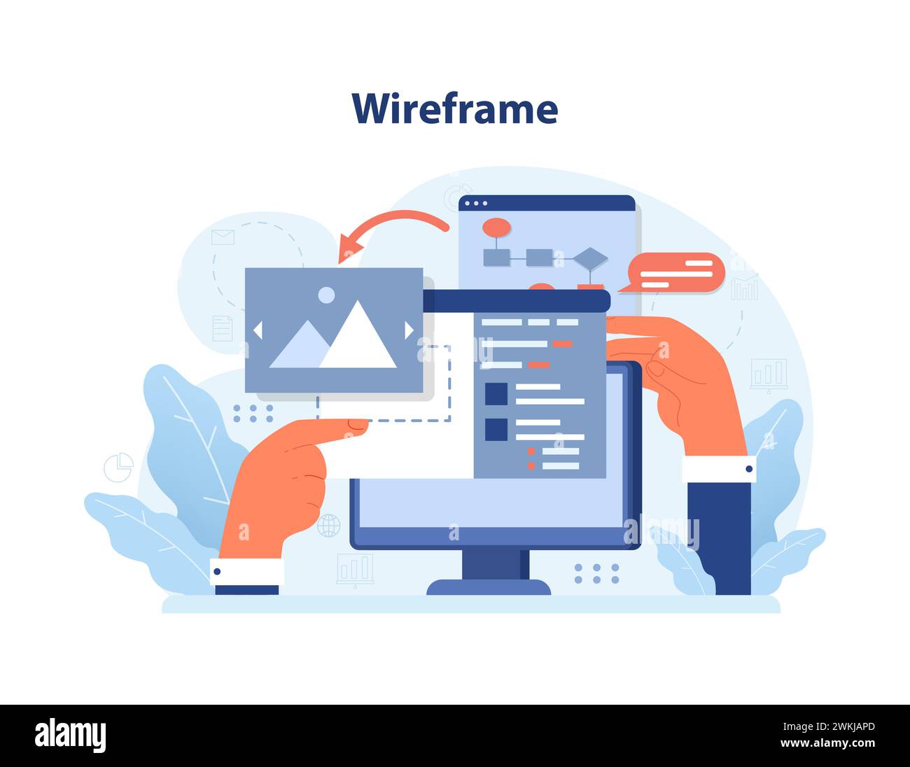 Wireframe Concept Hands Adjust Image And Site Layout Illustrating Web Design Foundations User