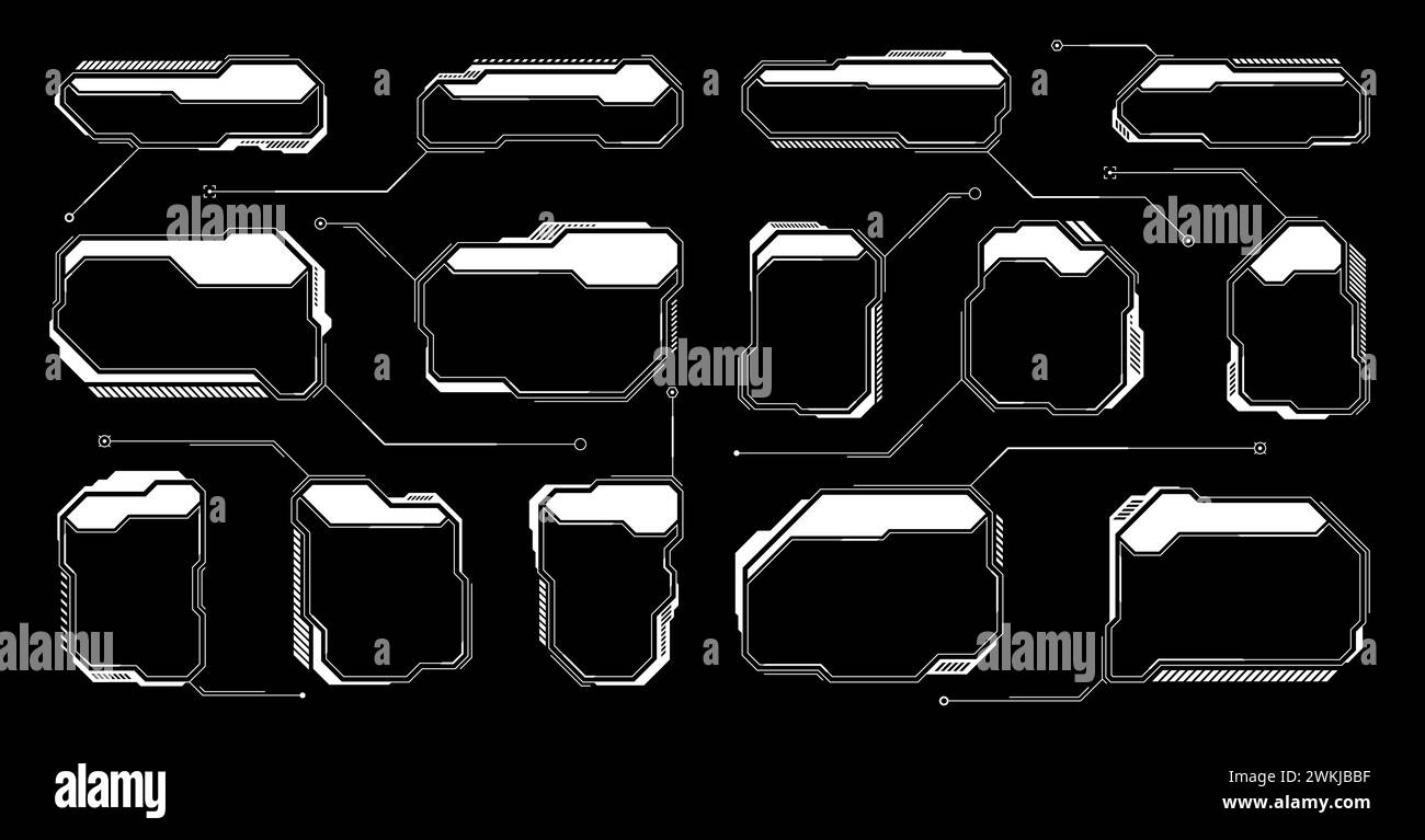 White futuristic HUD, UI elements. Sci-fi user interface text boxes ...