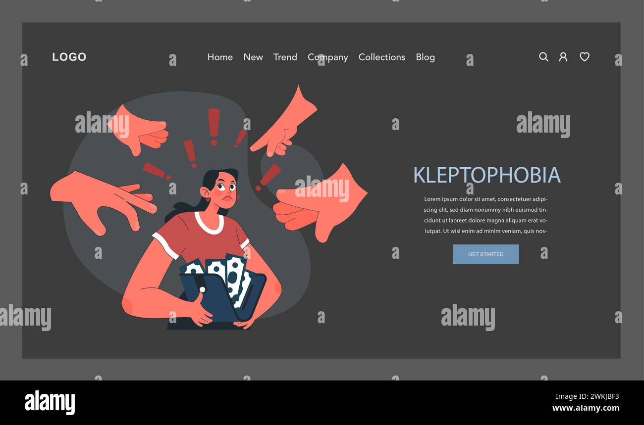 Kleptophobia web banner or landing page dark or night mode. Human's ...
