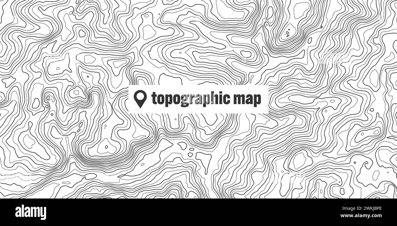 Topographic map with contour lines. Geographic terrain grid, relief ...