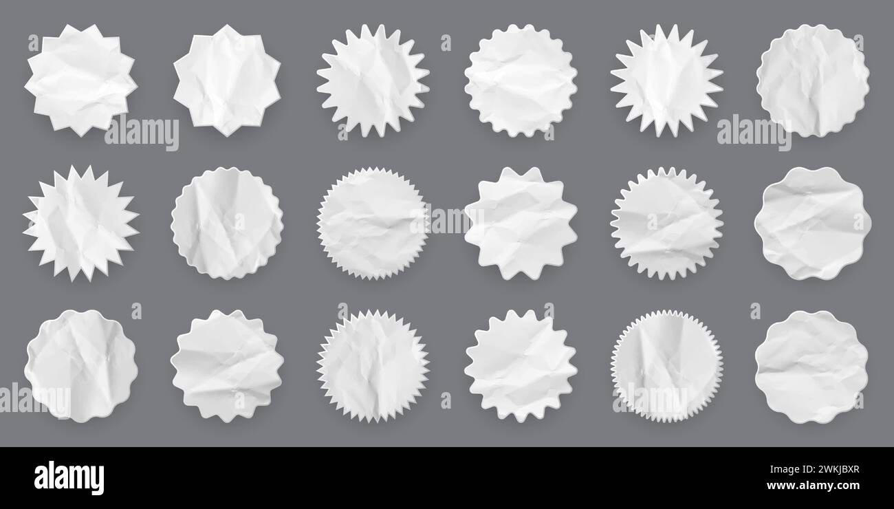 Crumpled paper shopping labels. Sale or discount sticker with cardboard ...