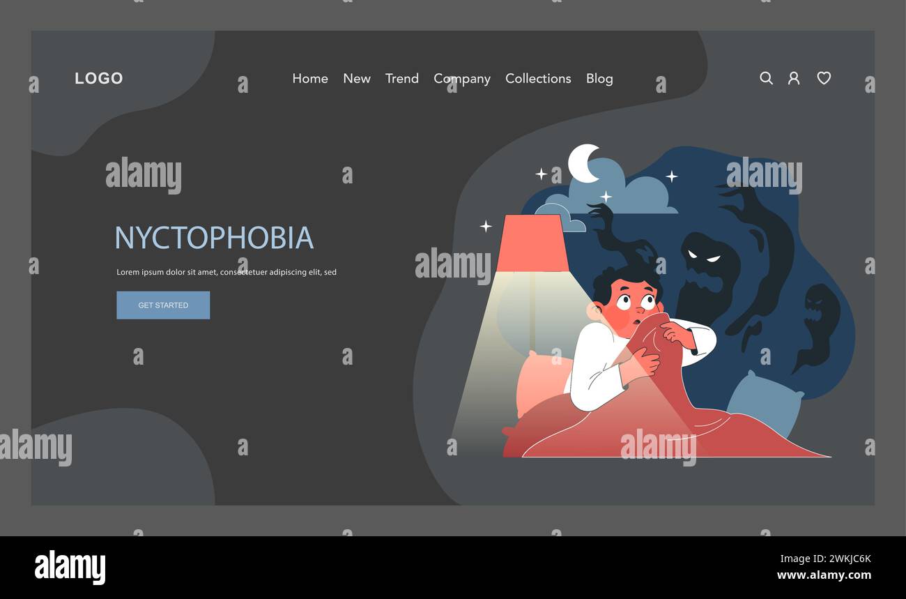 Nyctophobia web banner or landing page dark or night mode. Human's ...