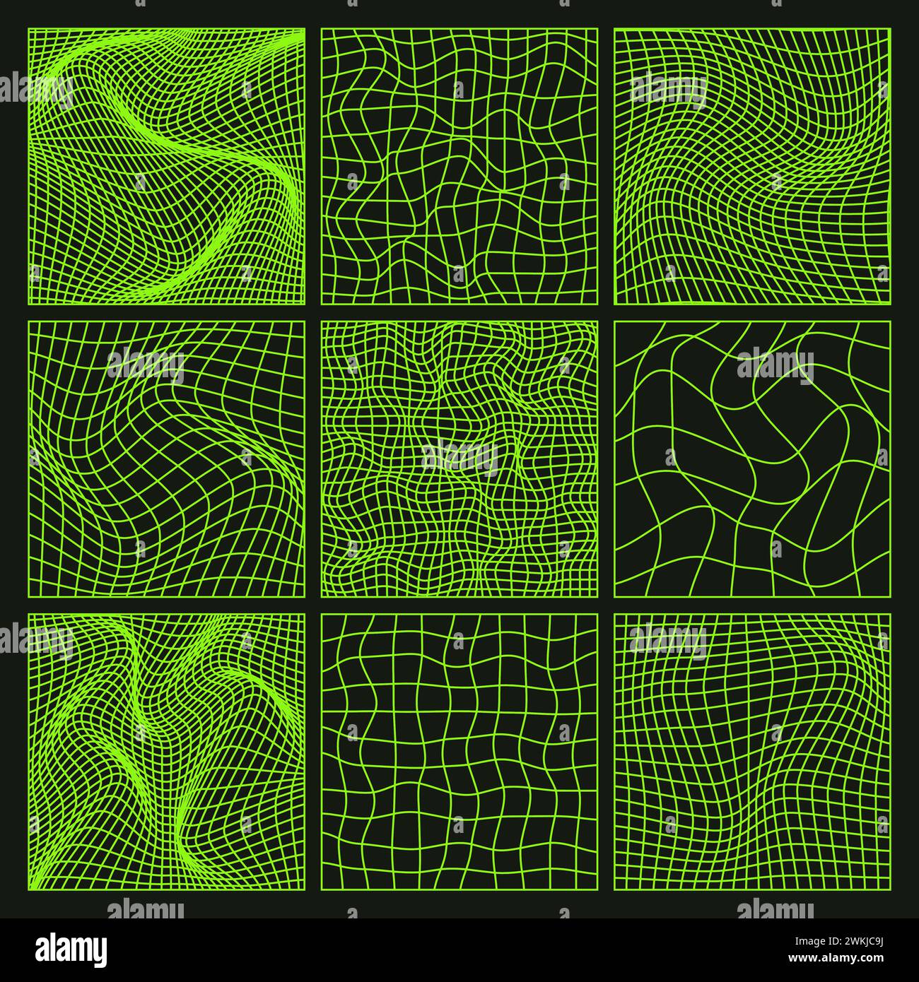 Wireframe shapes, lined perspective mesh, 3d grid. Low poly geometric ...