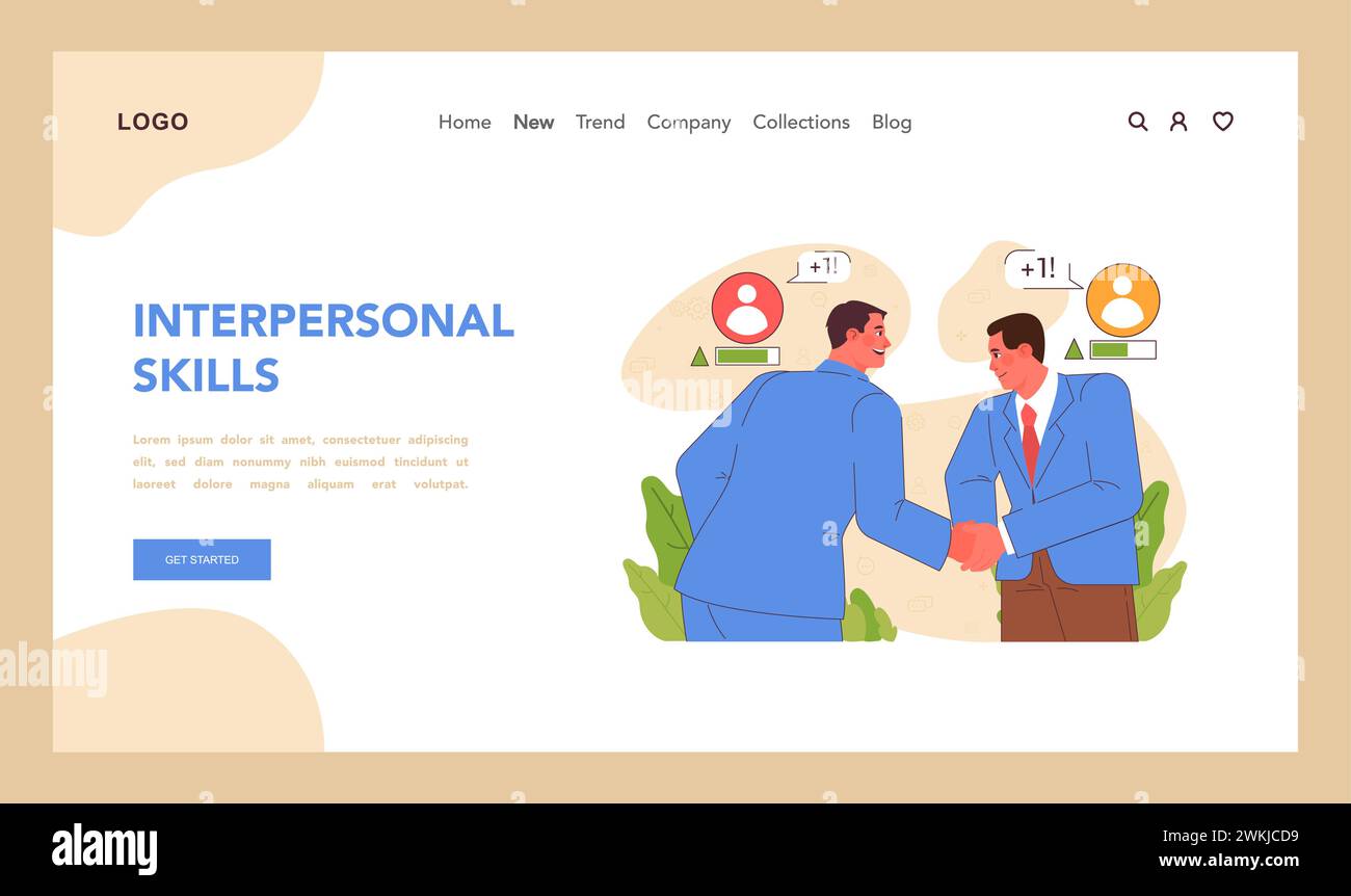 Interpersonal skills concept. Two professionals engage in handshake, symbolizing respectful ...