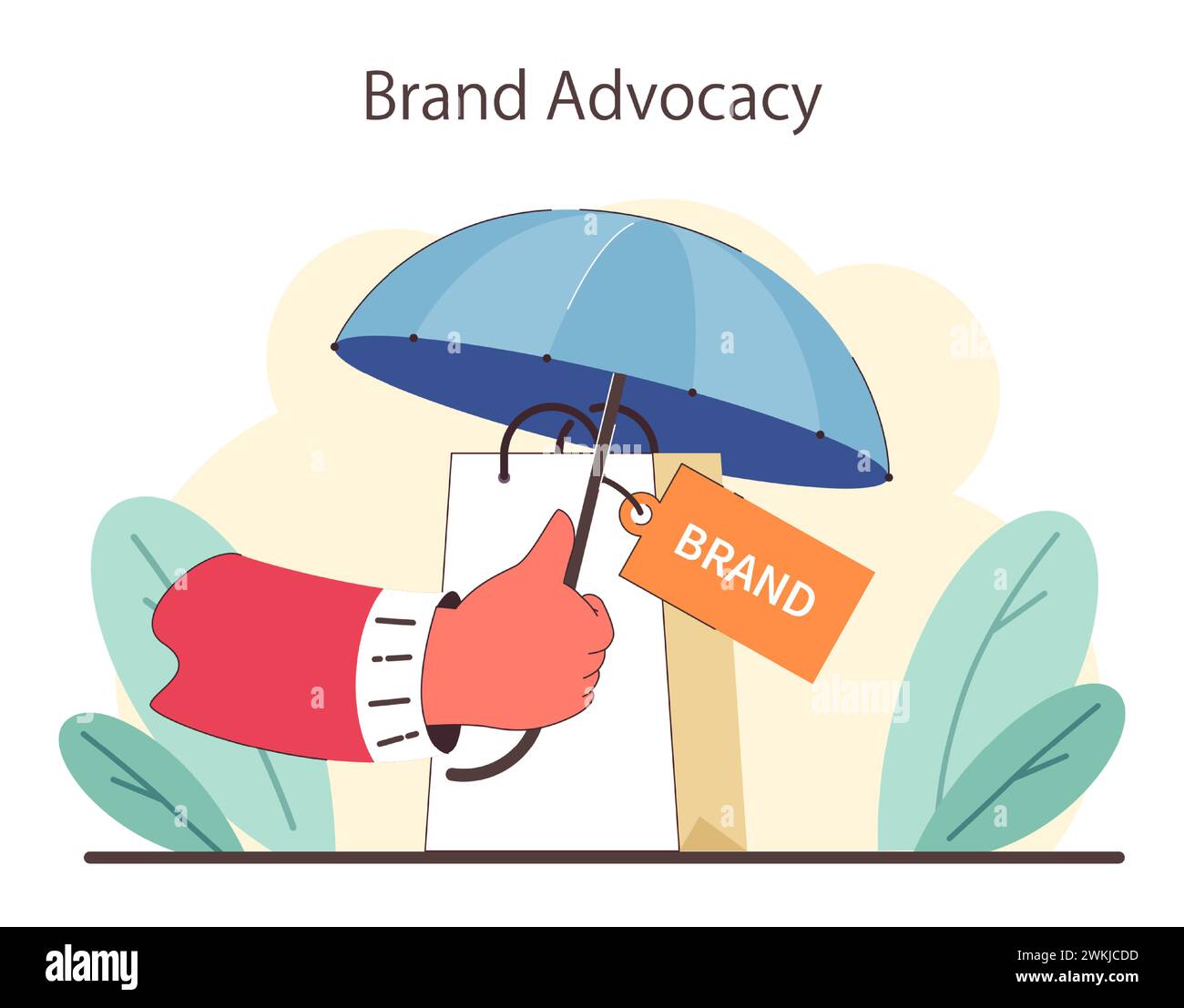 Brand Advocacy concept. Protecting and endorsing a brand with a thumbs ...