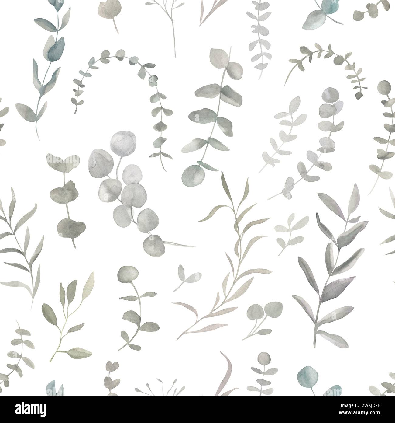 Dusty pastel green eucalyptus foliage seamless pattern for stationery ...