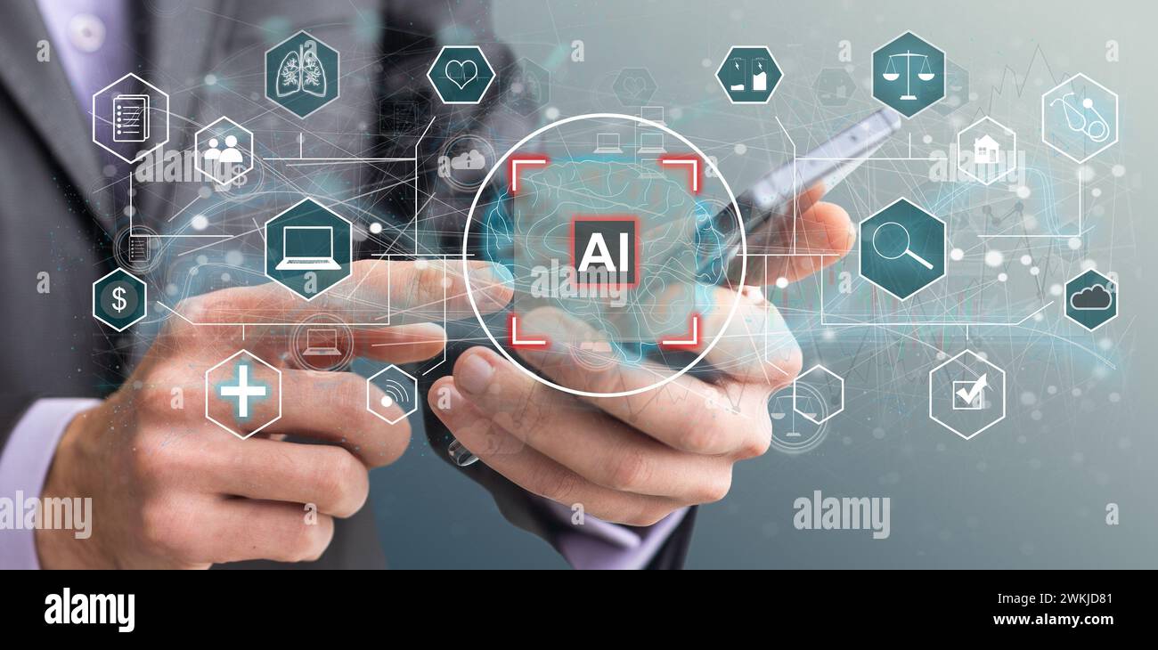 Artificial intelligence concept businessman holding ai on computer ...