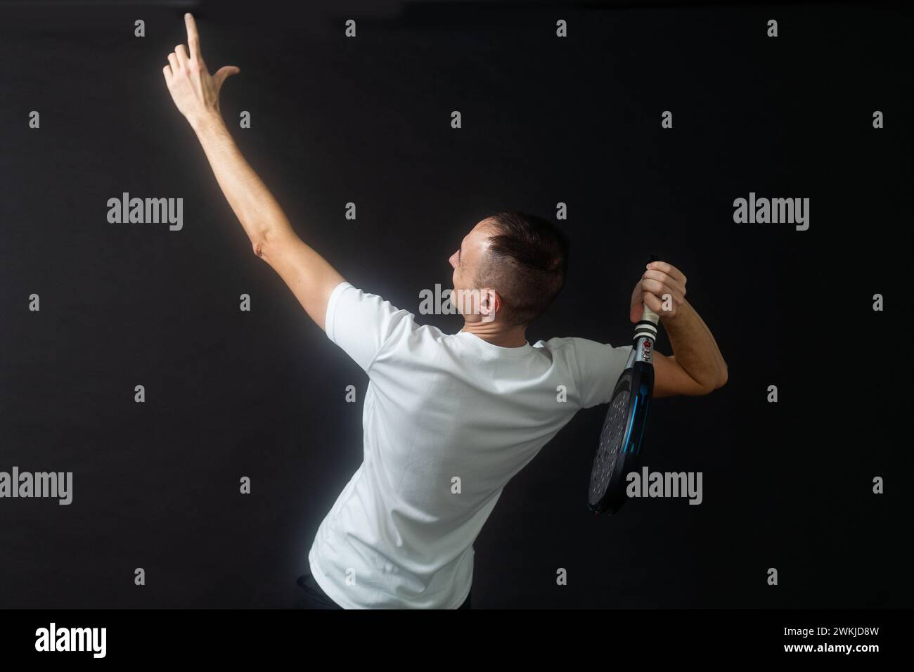 one caucasian mature man Paddle Padel tennis player shadow silhouette ...