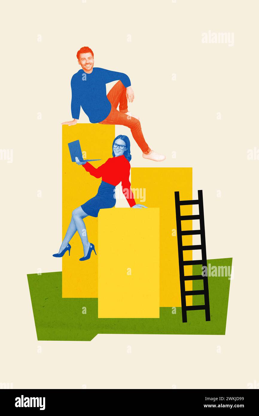 Vertical creative composite photo collage of woman man working together ...