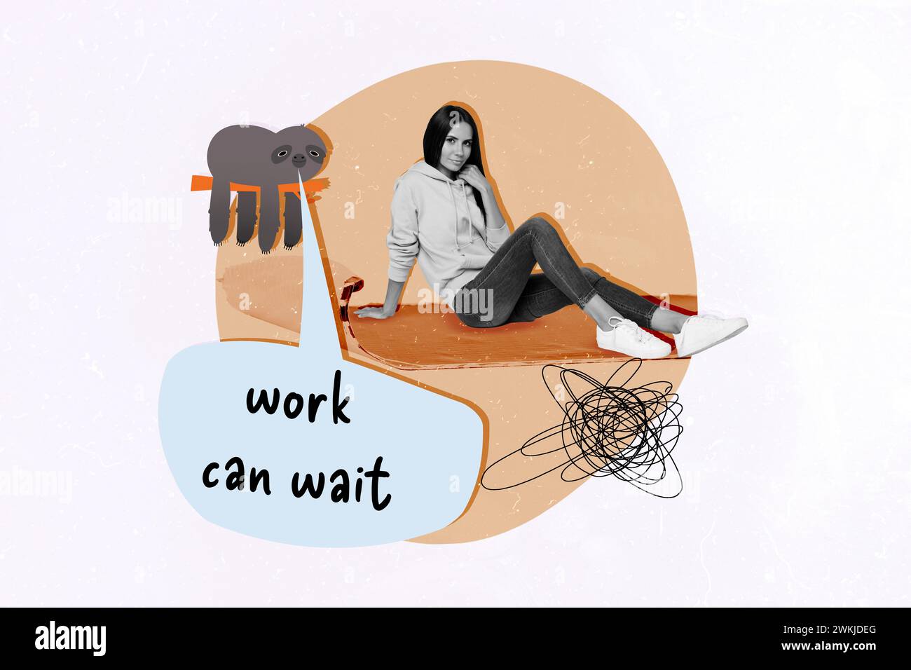 Creative photo collage picture sitting lazy girl relax weekend work can ...