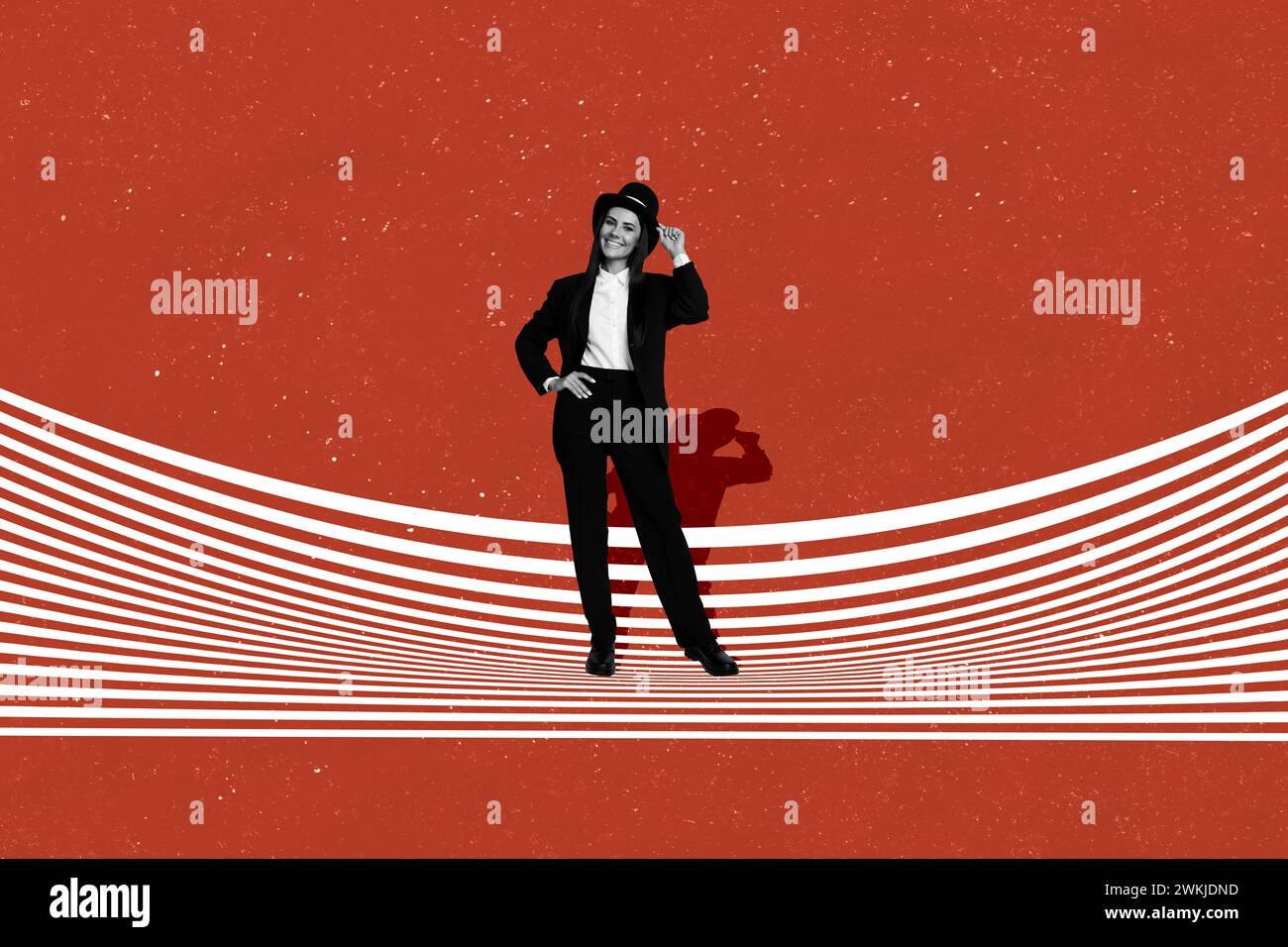 Full body size photo collage artwork of young magician sorcerer lady in ...