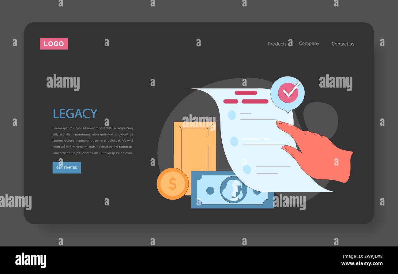Legacy dark or night mode web, landing. A hand finalizes a legacy ...