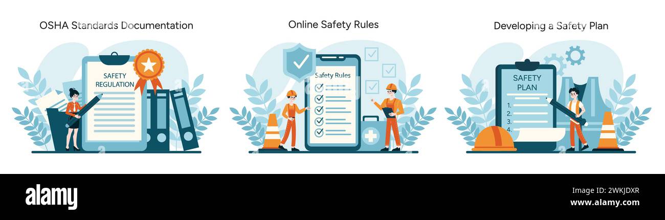 OSHA compliance set. Showcasing standard documentation, enforcing ...