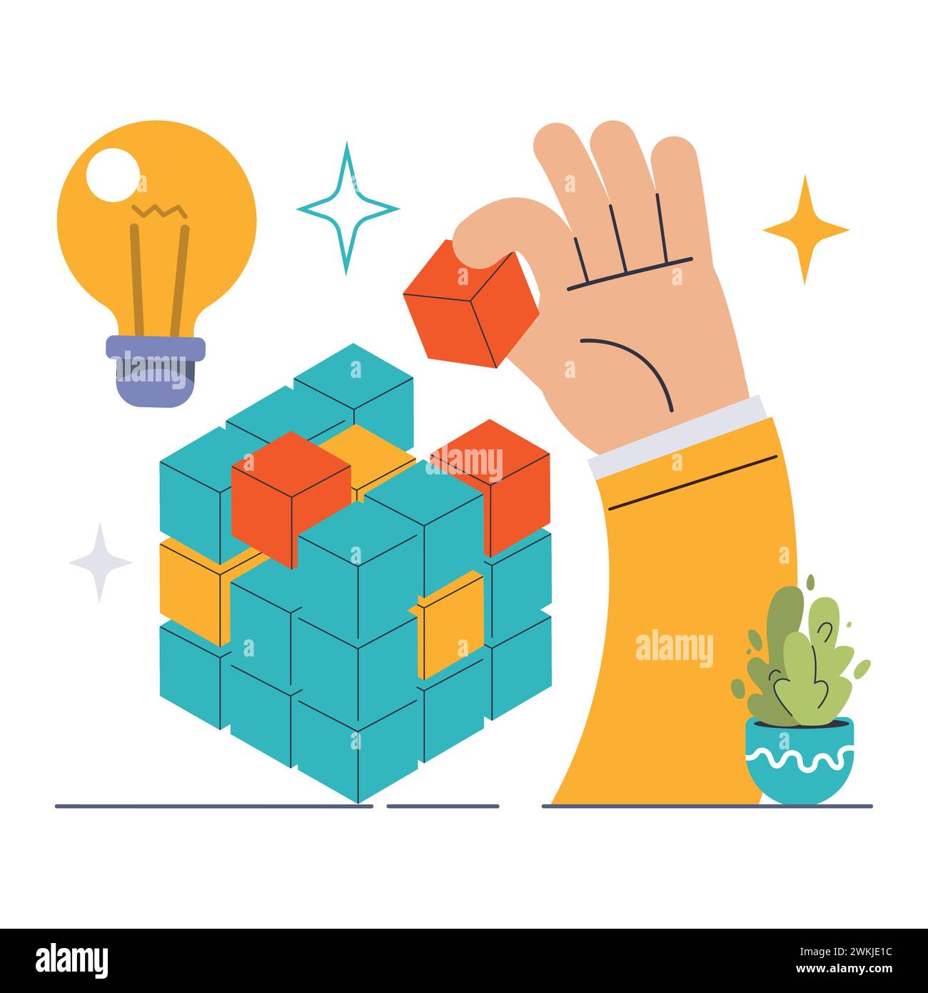 Delving into Micro-Niches. Hand strategically places cubes, symbolizing ...