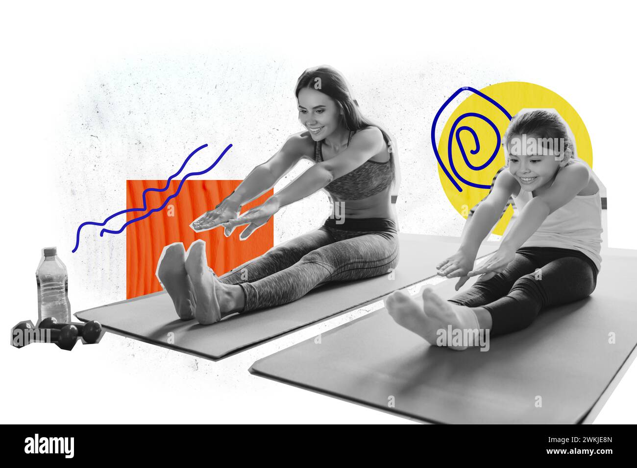 Composite graphics collage image of happy mother daughter repeat do ...