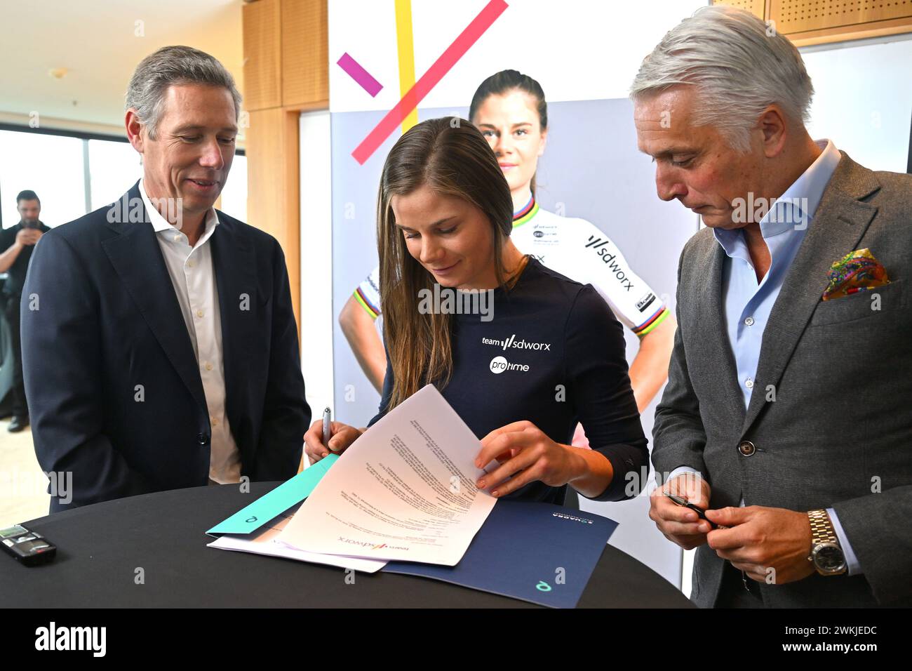 Antwerp, Belgium. 21st Feb, 2024. Belgian Lotte Kopecky, CEO of SD Worx ...