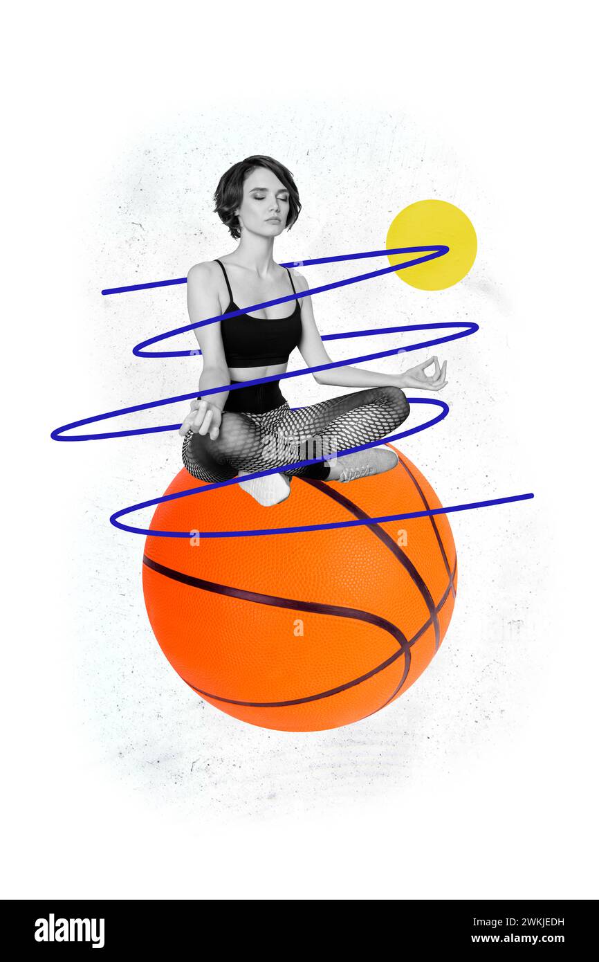 Vertical graphics collage image of calm young girl balance basketball ...
