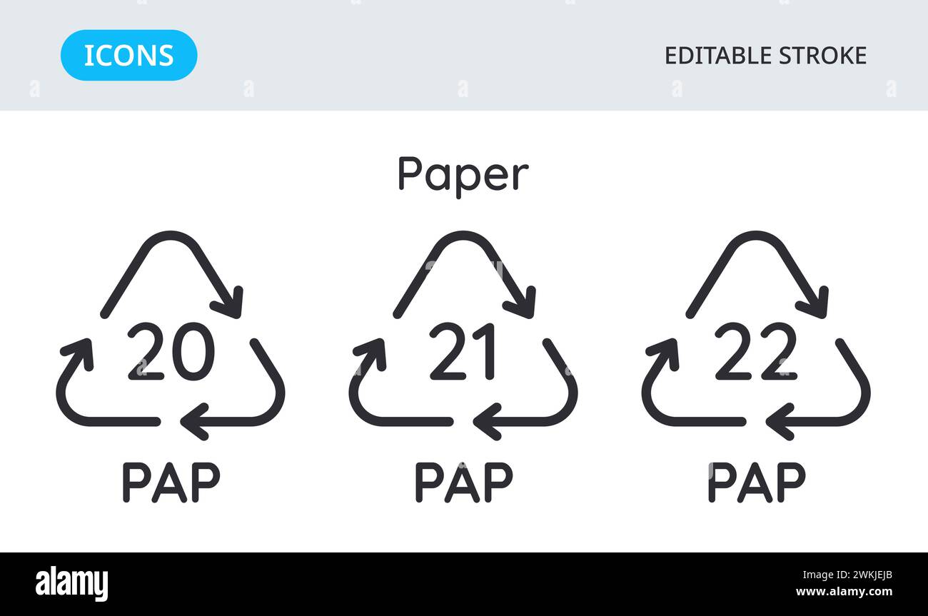 Paper recycling codes icons. Triangular environmental symbols of ...