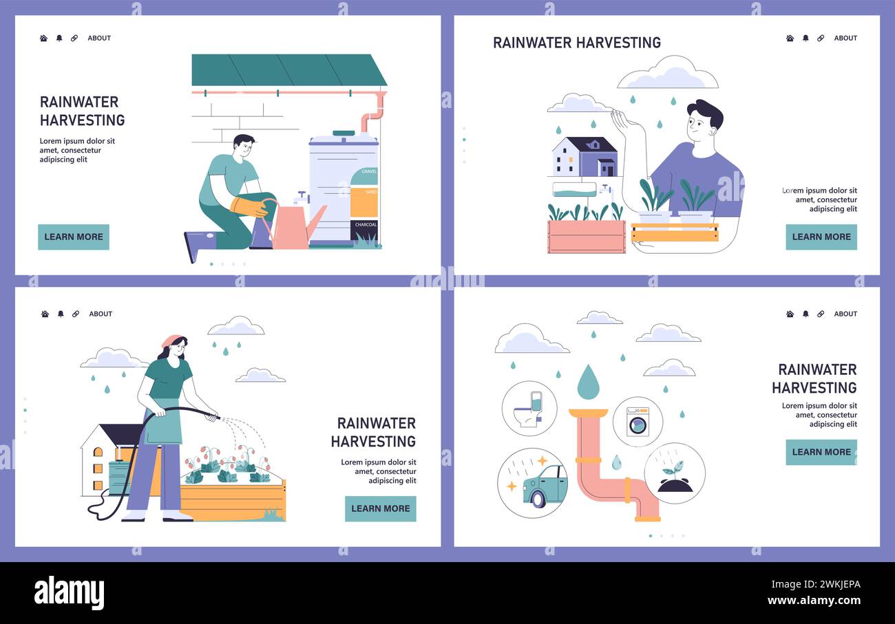 Rainwater harvesting web or landing set. Sustainable practice of urban ...