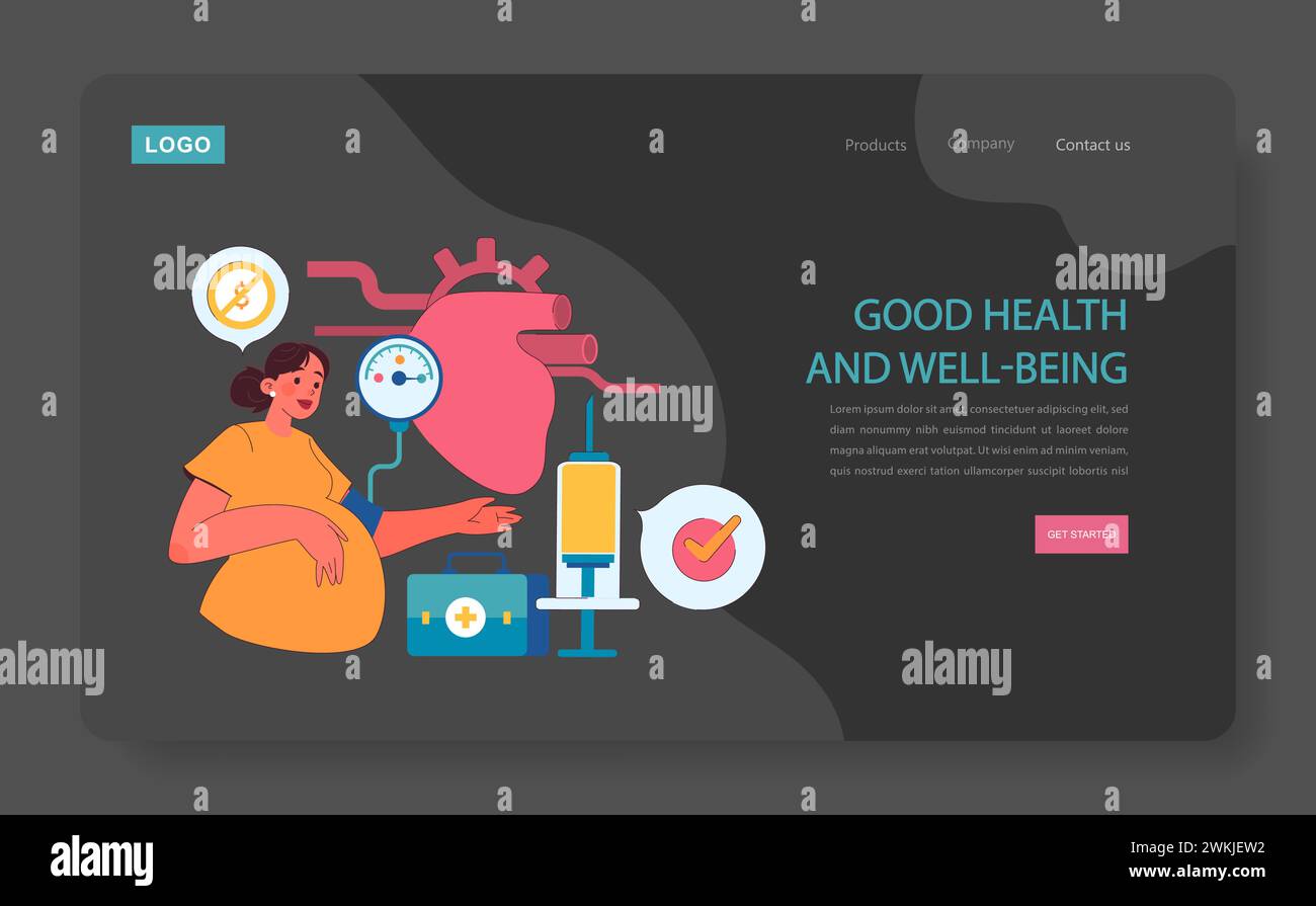 Good health and wellbeing dark or night mode web, landing. Access to ...
