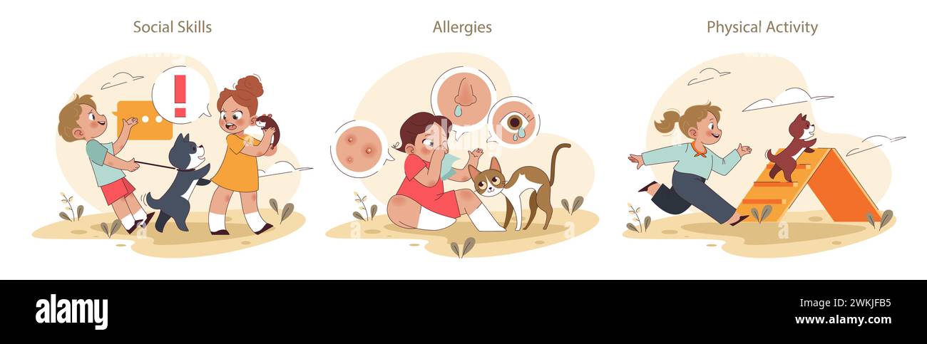 Children and pets set. Exploring responsibilities and joys of pet ...