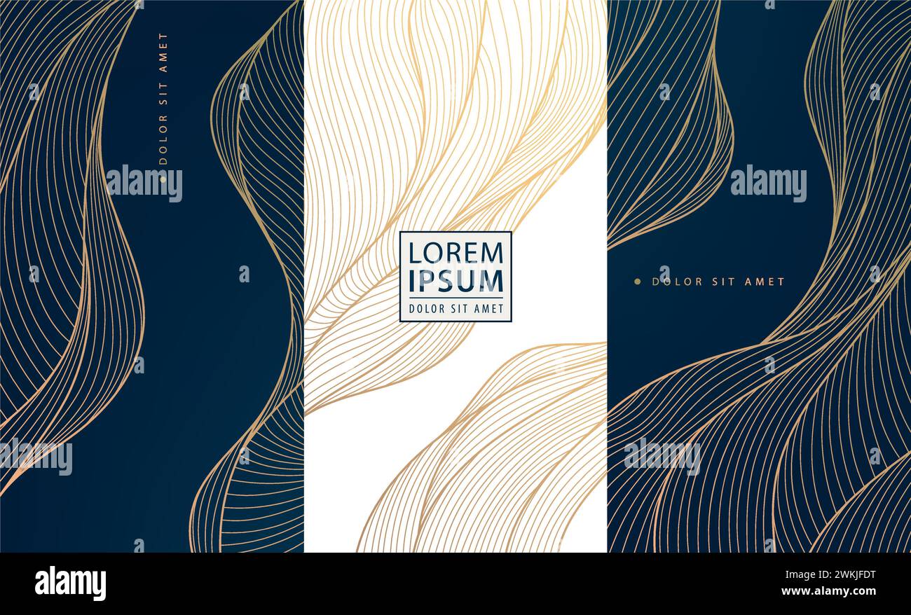 Vector set of elegant gold waves design, japanese style illustration ...