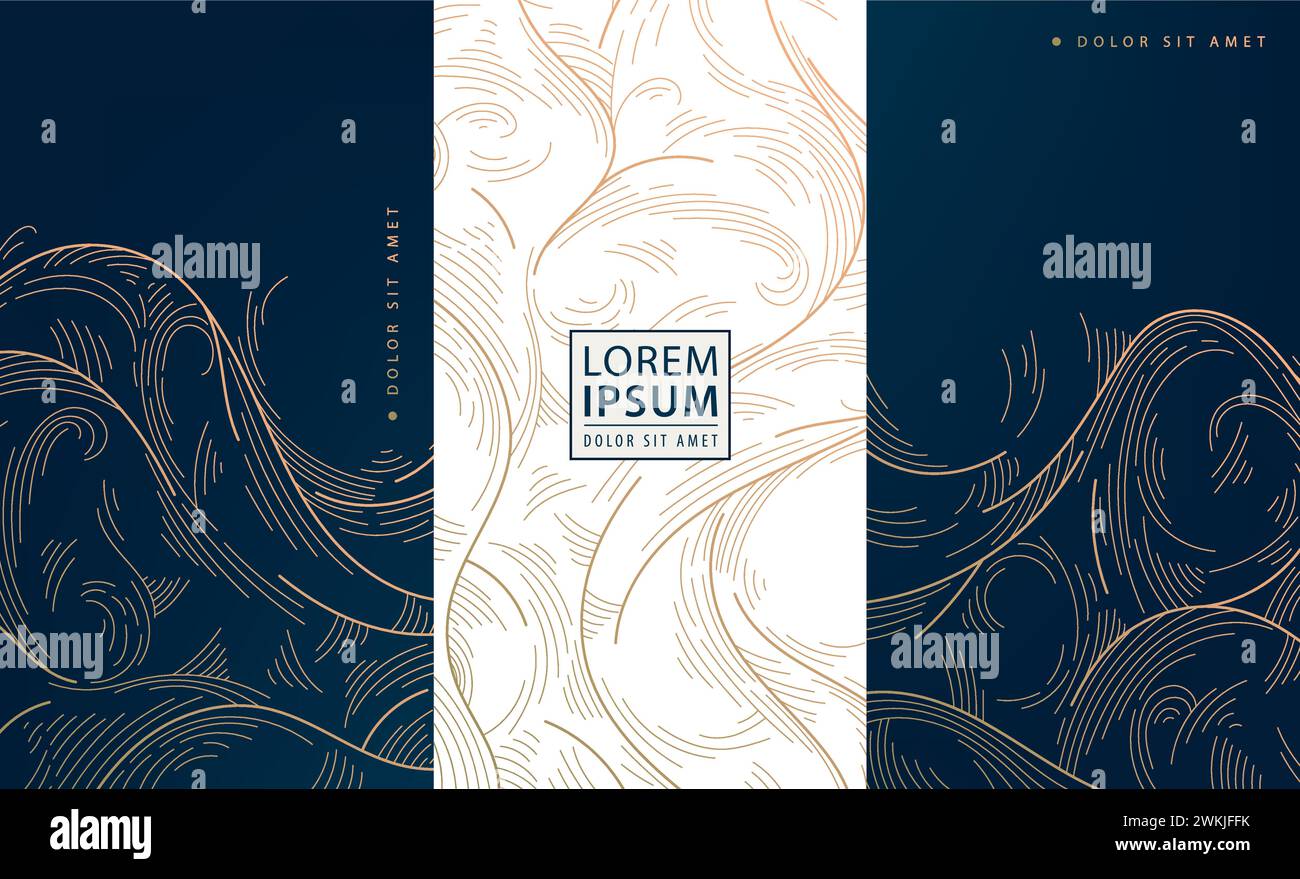 Vector set of elegant gold waves design, japanese style illustration ...