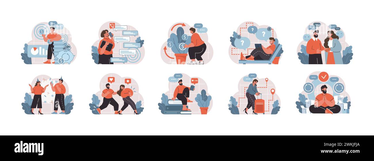 Business operations set. Diverse set of illustrations displaying ...