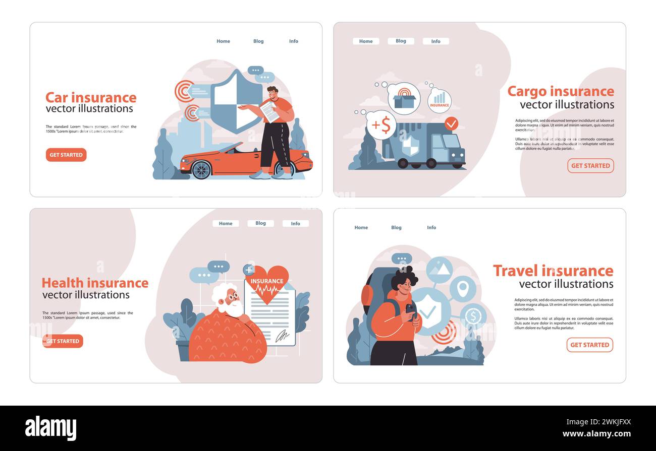 Insurance selection set. Modern interface showcasing car, cargo, and ...