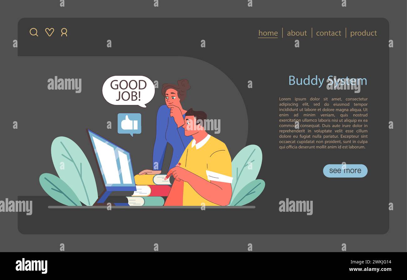 Buddy System dark or night mode web, landing. Mentor providing positive ...