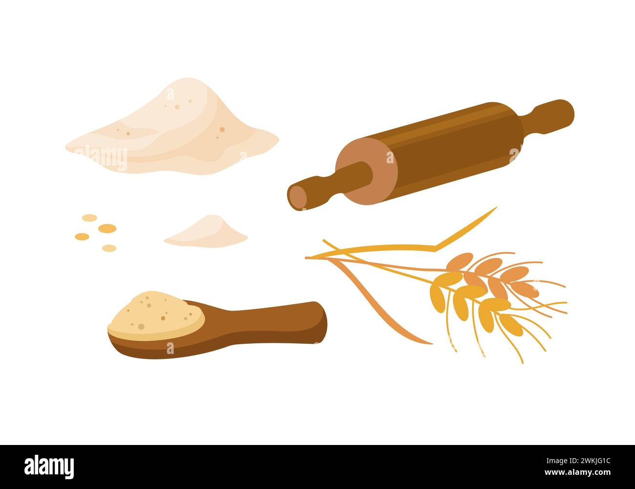 Wheat Flour in wooden scoop. Wooden spatula with flour and grains ...