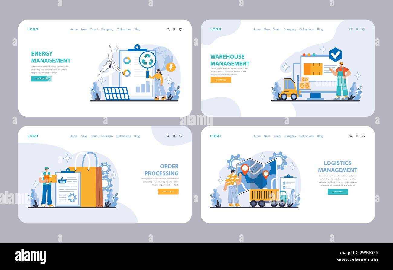 Logistics and Inventory Management web or landing page set. A ...