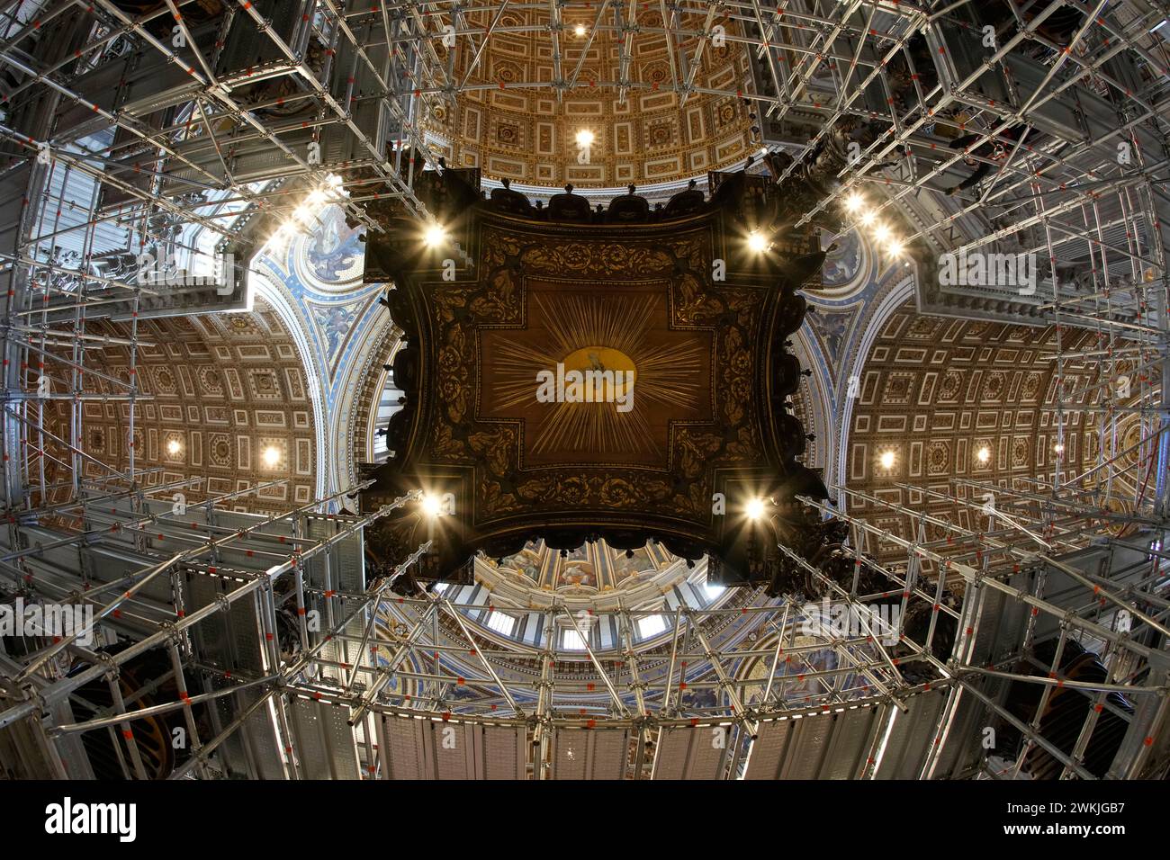 A view of scaffolding around the 17th century, 95ft-tall bronze canopy ...