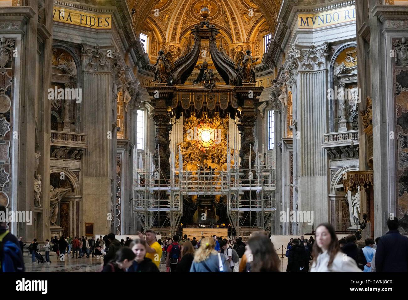 The scaffolding surrounded 17th century, 95ft-tall bronze canopy by ...