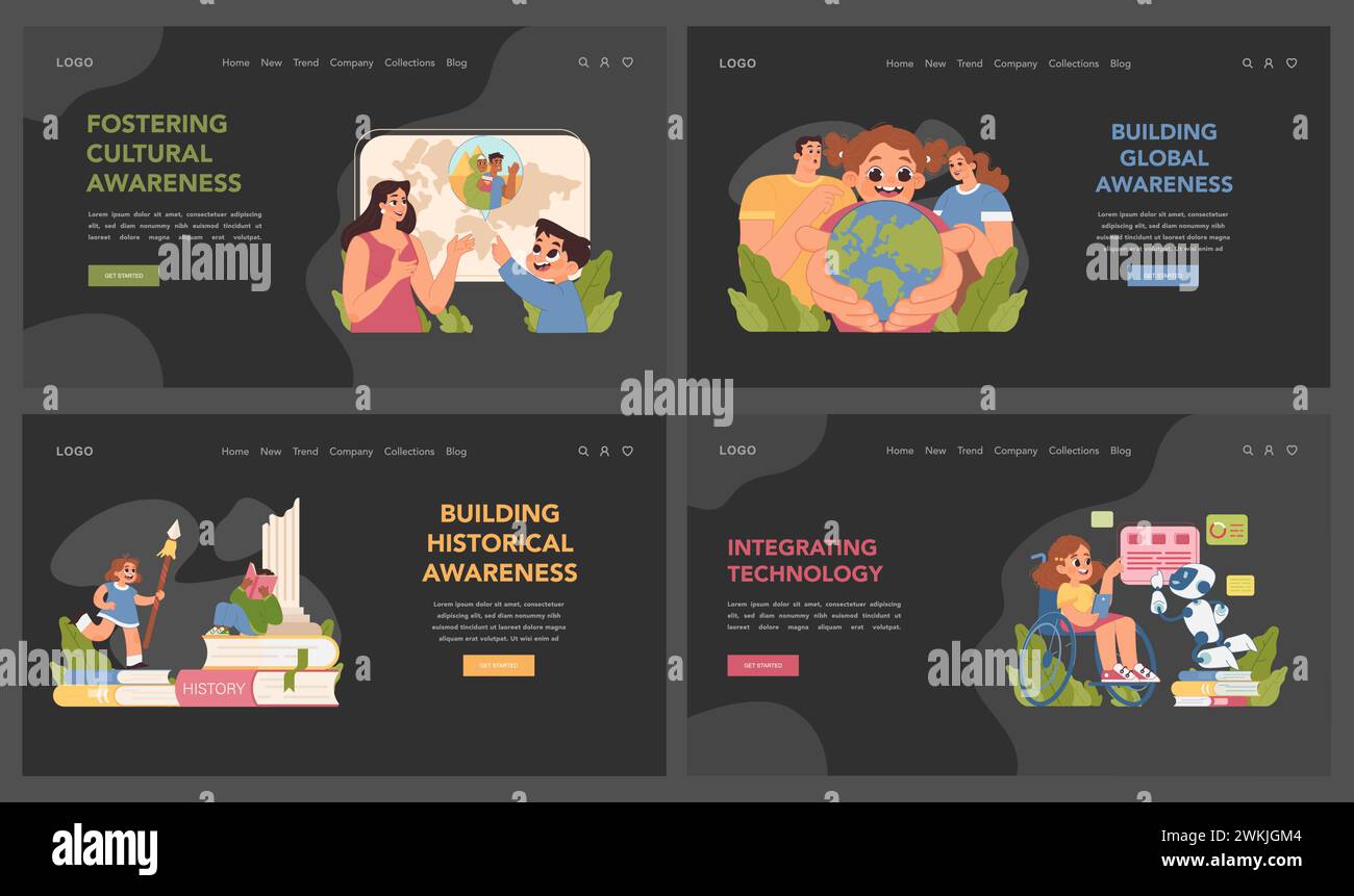 Cultural awareness set. Children embracing global and historical ...