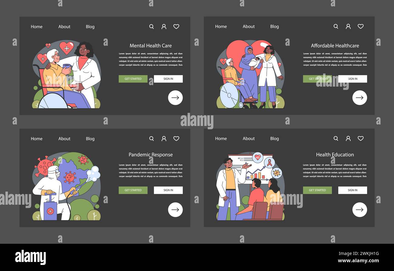 Healthcare web or landing set. Compassionate mental health support ...