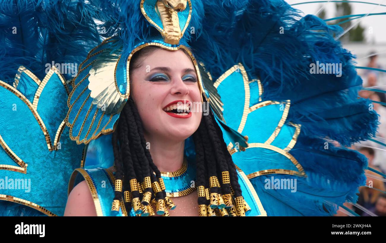 Traditional winter annual Estarreja samba carnival in Portugal. Costume ...