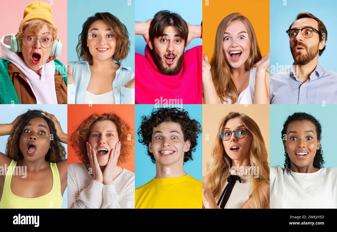 Collage made of portraits people different ages and nationalities with ...