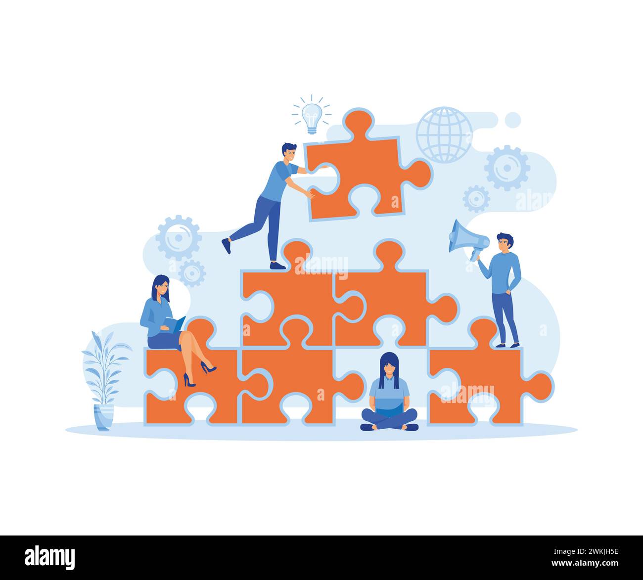 Joint teamwork, building a business team. People connecting pieces of ...