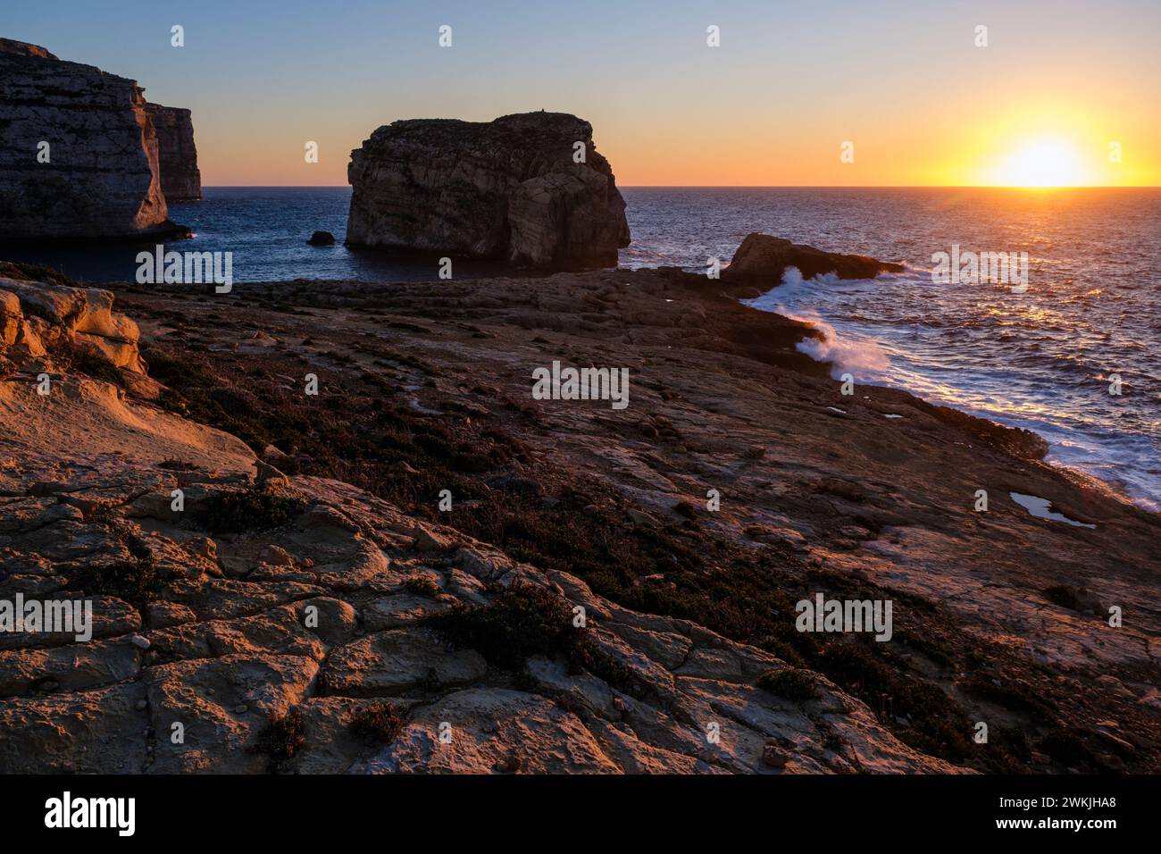 Sunset at Fungus Rock, Dwejra Bay, Gozo, Malta Stock Photo - Alamy